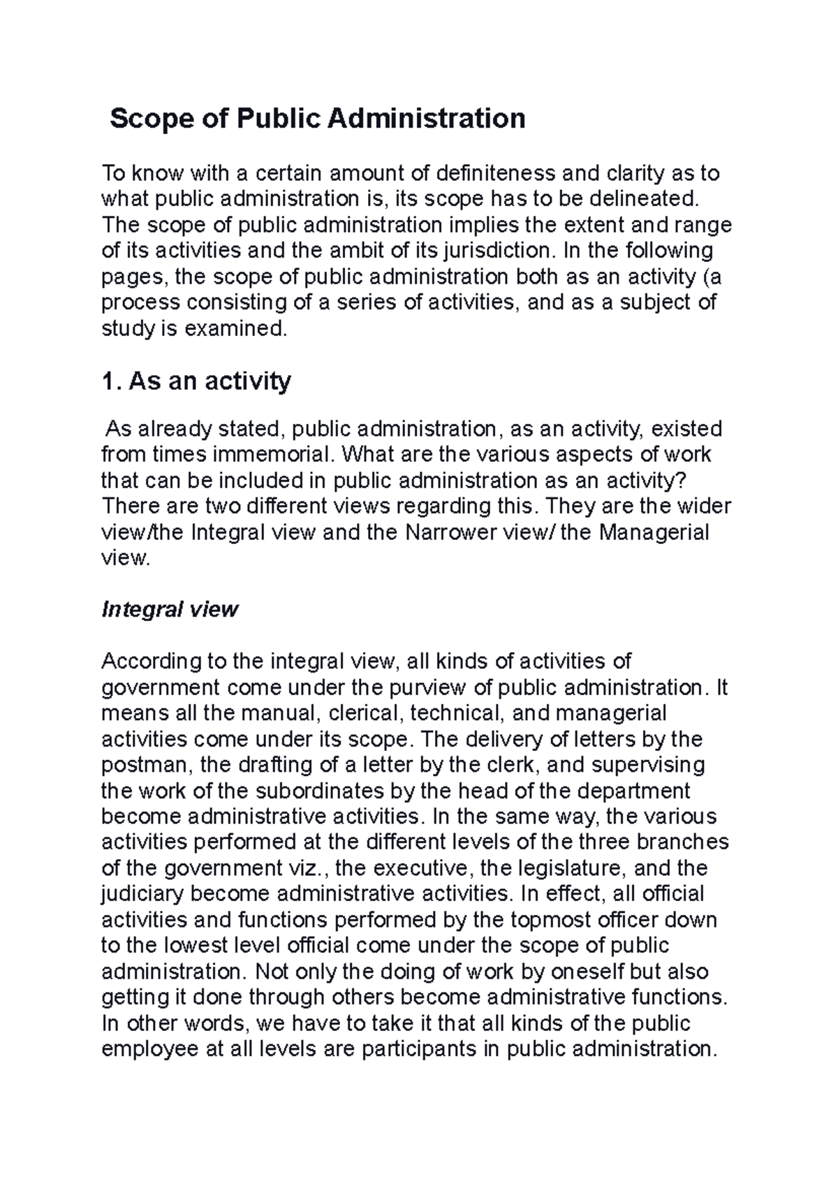 Scope of Public Administration - The scope of public administration ...