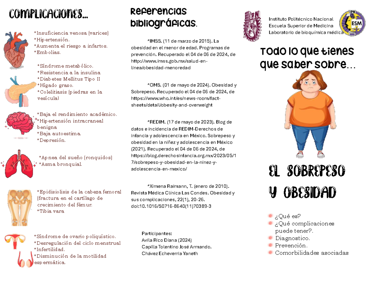 Tríptico sobre Obesidad: Riesgos, Prevención y Comorbilidades - Studocu