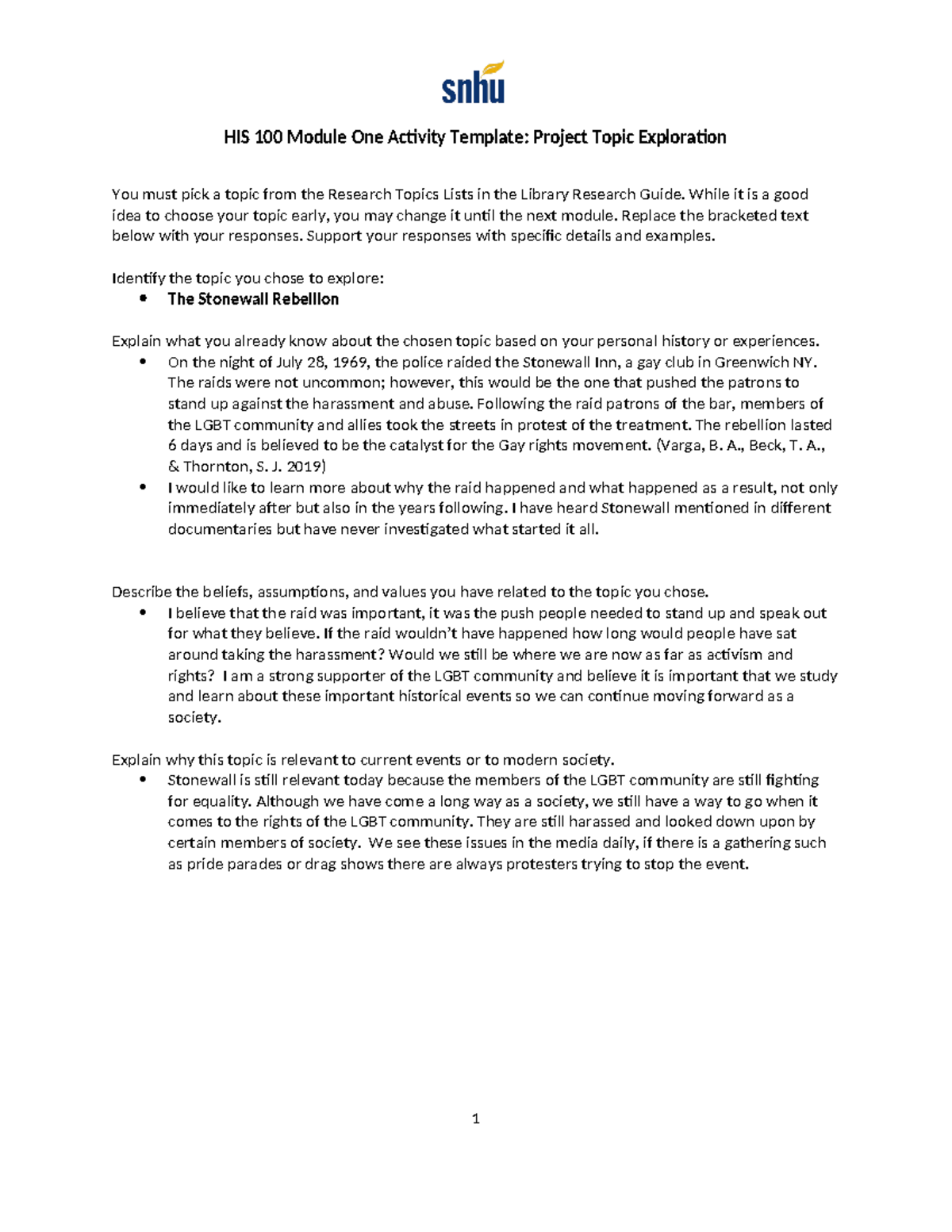 HIS 100 Module 1: Project on the Stonewall Rebellion and Its Impact ...