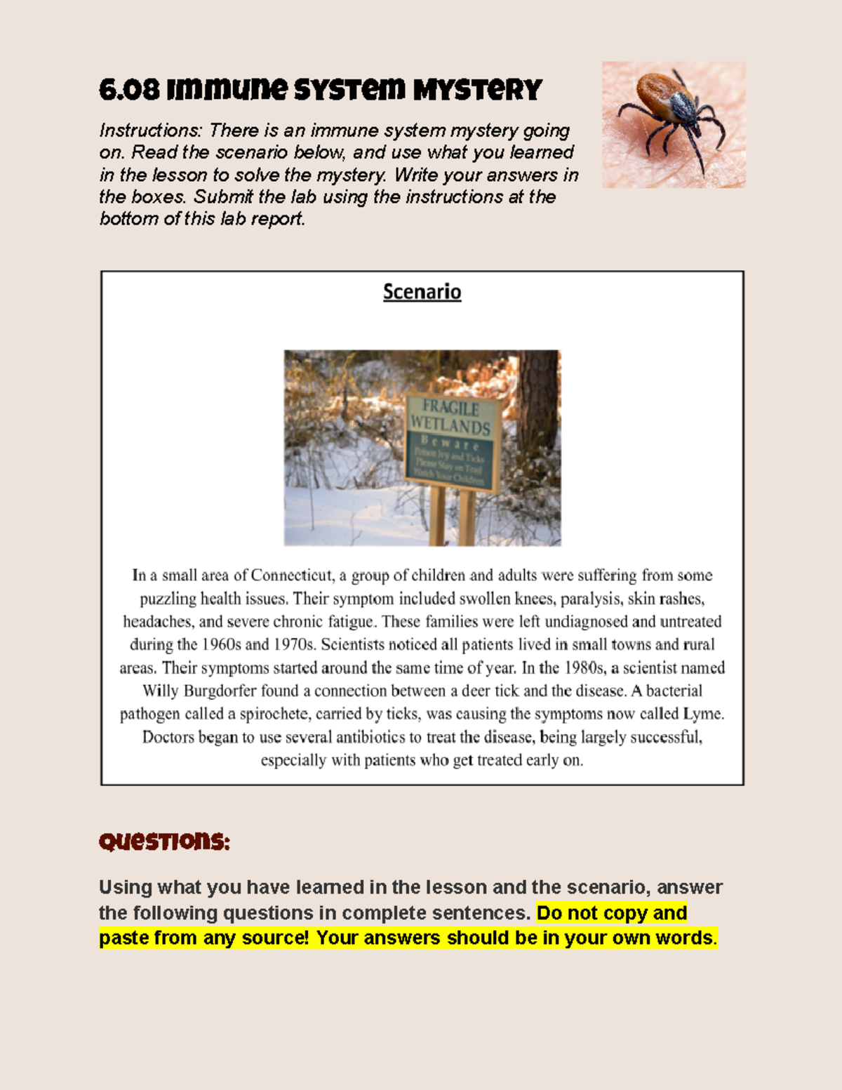 Bio 6.08 Immune System Mystery Lab Report and Analysis - Studocu