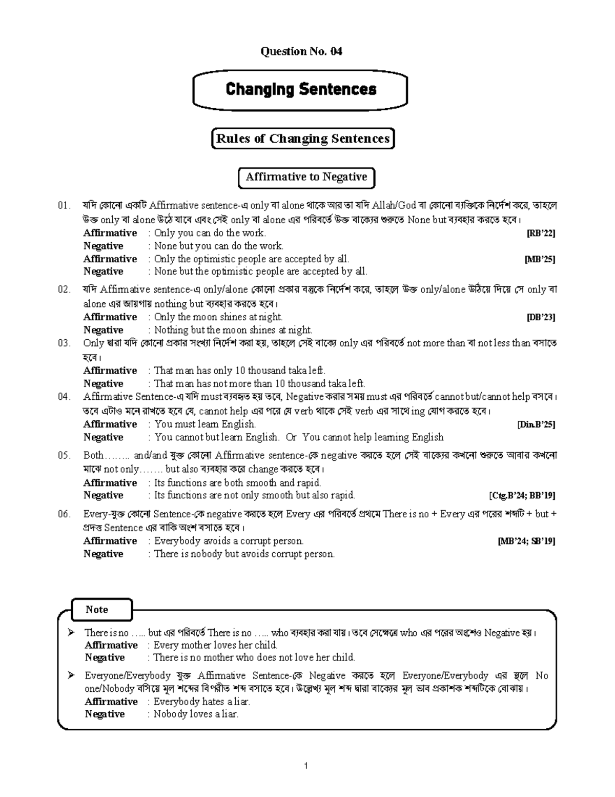 Changing Sentences: Affirmative to Negative - BA101 - Studocu