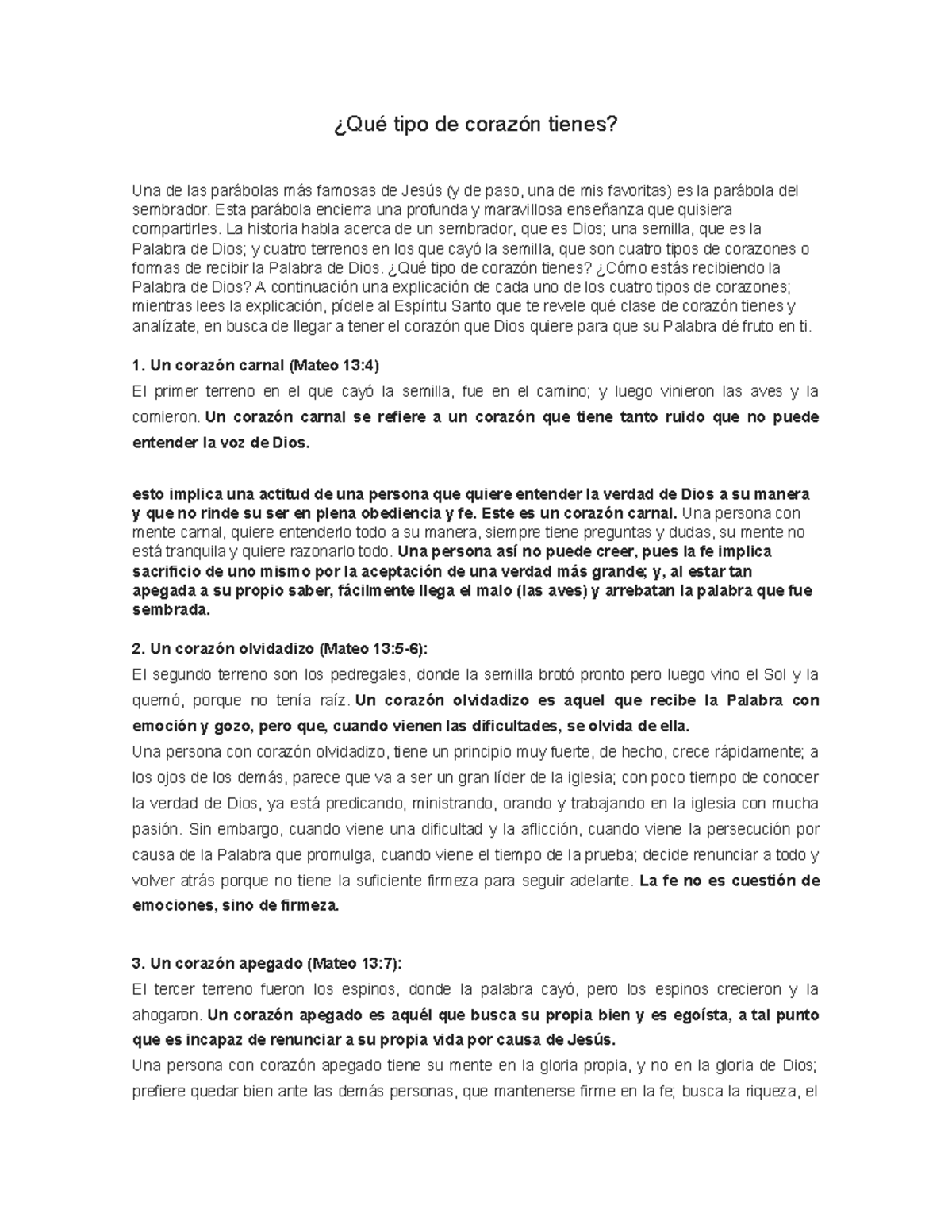 Qué Tipo de Corazón Tienes? Reflexiones sobre la Parábola del Sembrador ...