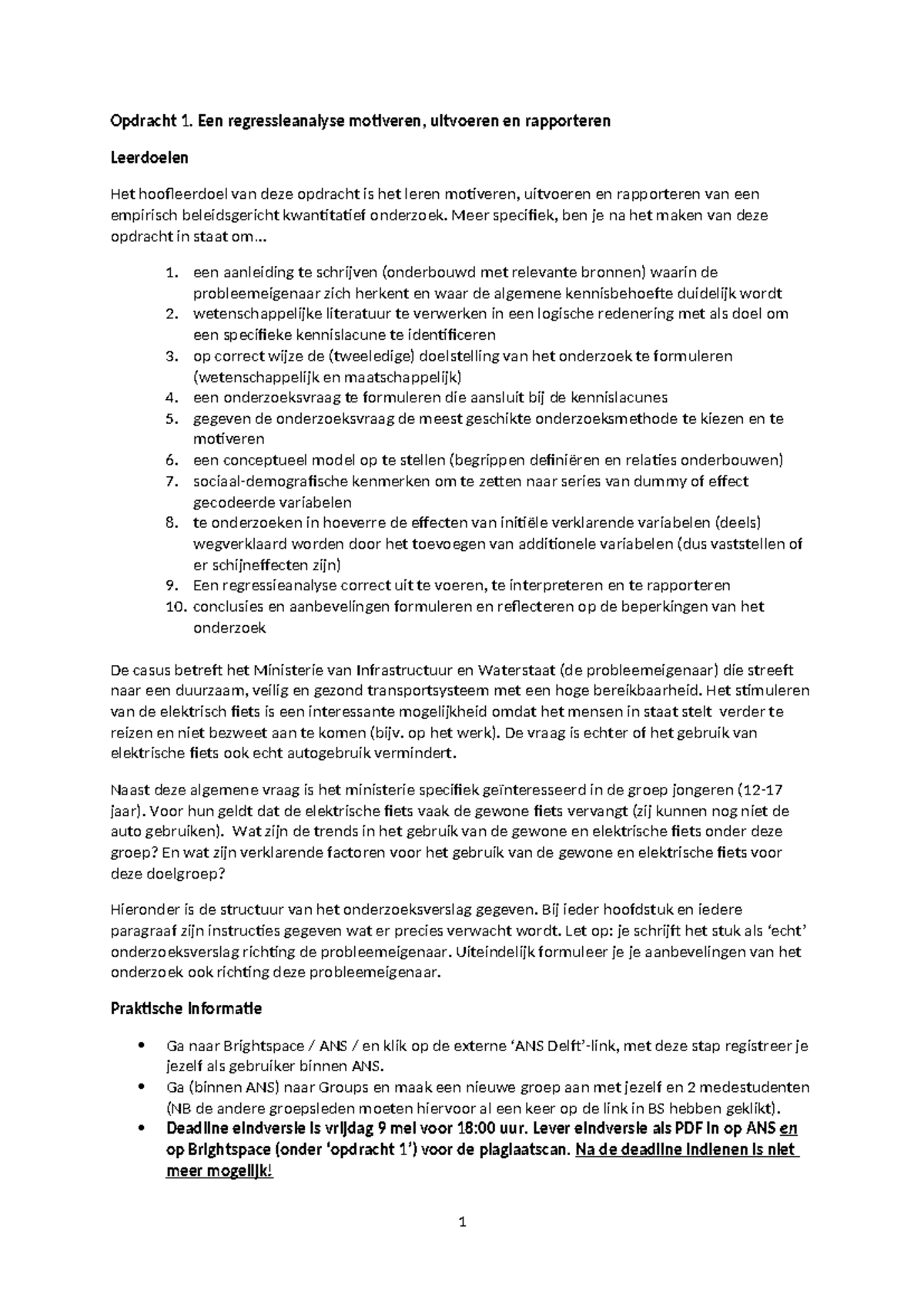 Opdracht 1: Regressieanalyse Motiveren, Uitvoeren en Rapporteren ...