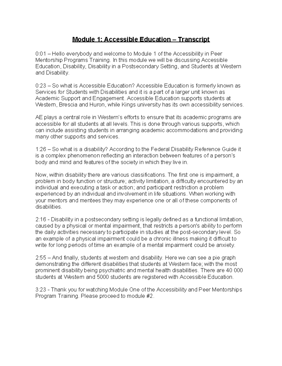 Module 1 - Accessible Education Transcript (Accessibility Training ...