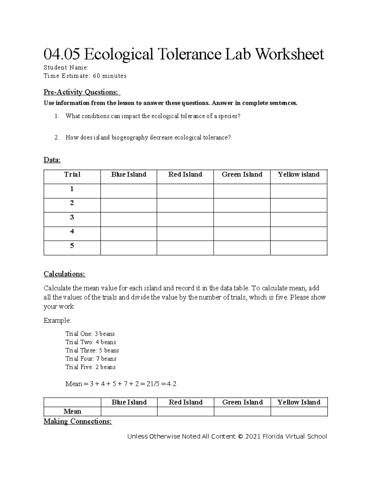 04.05 Ecological Tolerance Lab Worksheet - Studocu