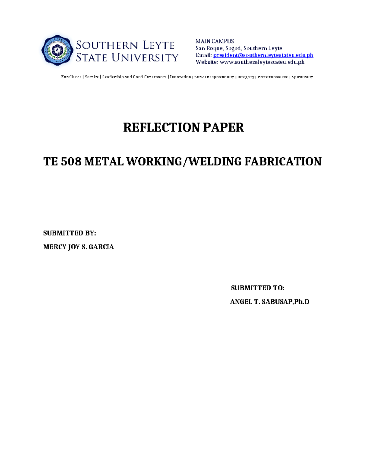 Welding Reflection Mercy JOY - Excellence | Service | Leadership and ...