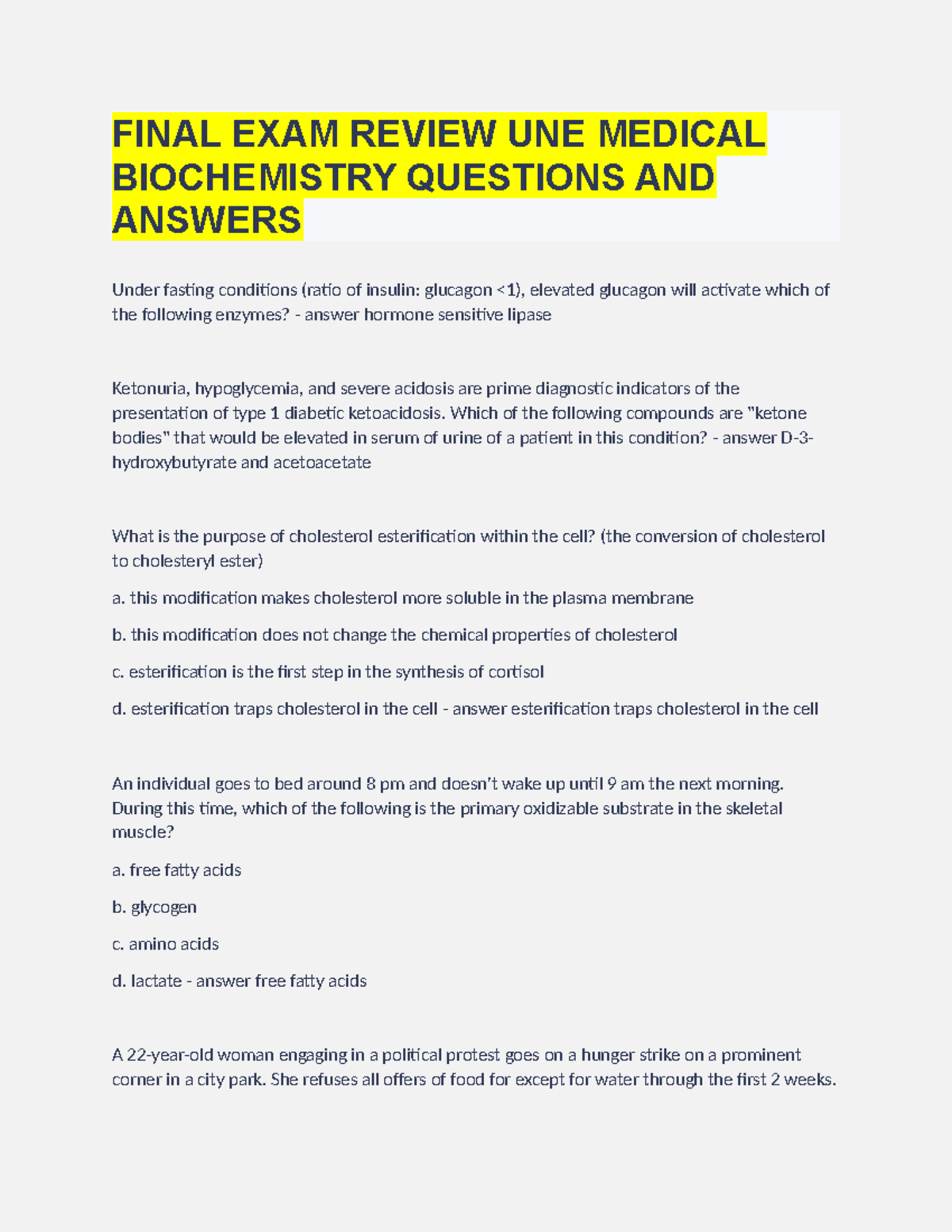 Final Exam Review: UNE Medical Biochemistry Q&A Insights - Studocu