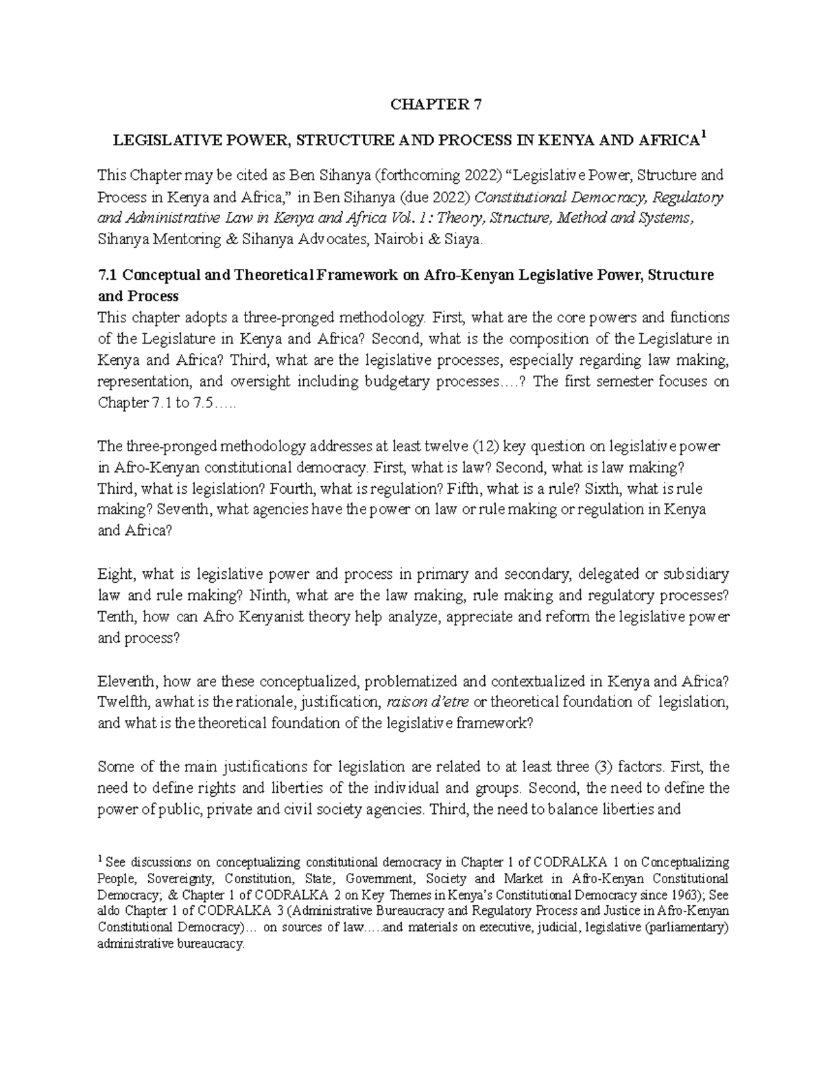 CHAPTER 7: LEGISLATIVE POWER, STRUCTURE & PROCESS IN KENYA AND AFRICA ...