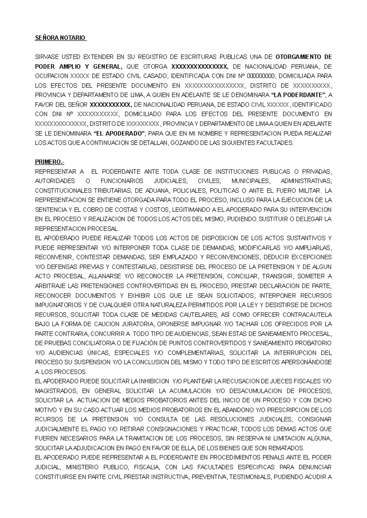 Modelo de Poder Amplio y General - Documento Legal - Studocu