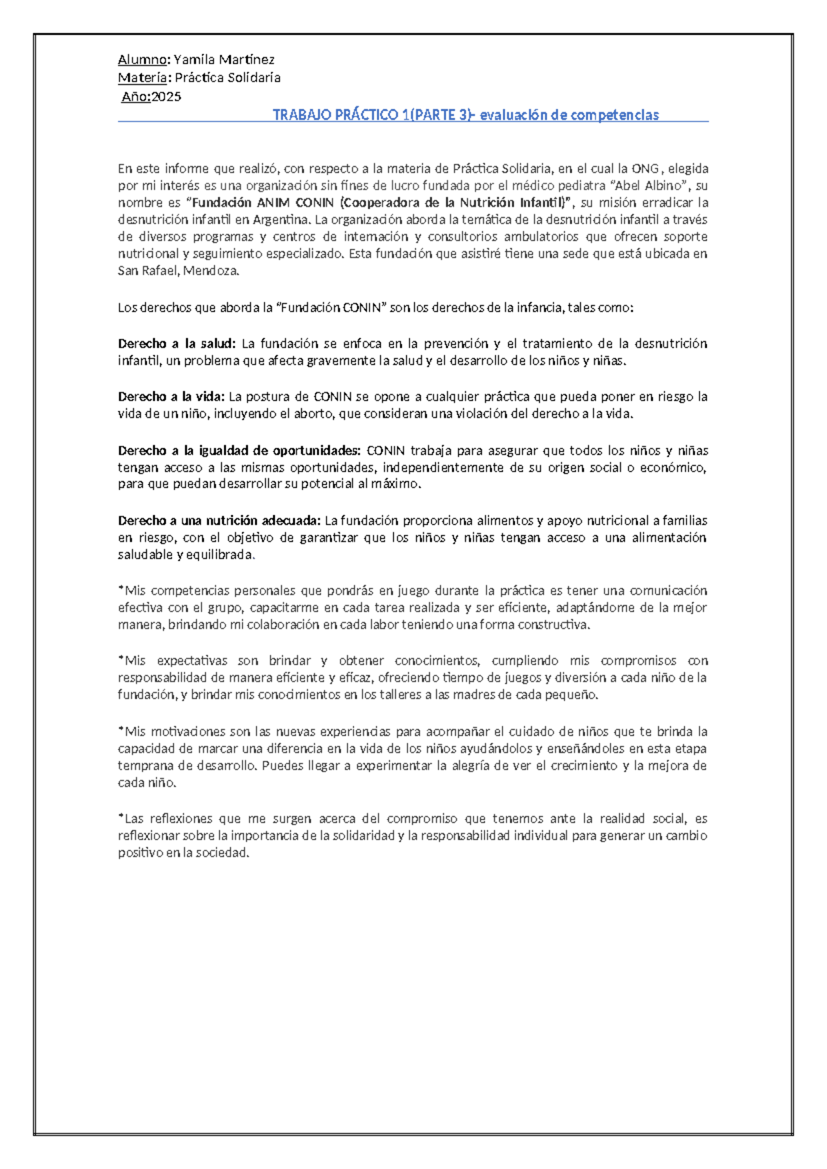 TP1: Evaluación de Competencias en Práctica Solidaria - Yamila Martinez ...