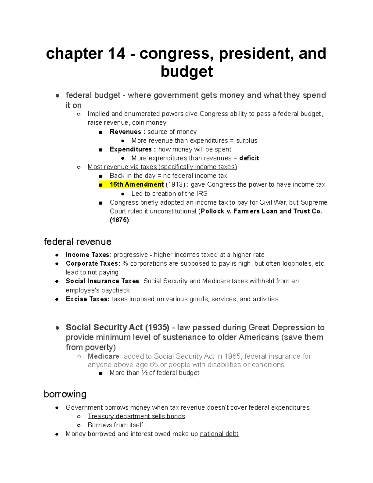 Ch 14 Notes - Federal Budget & Congressional Powers Overview - Studocu