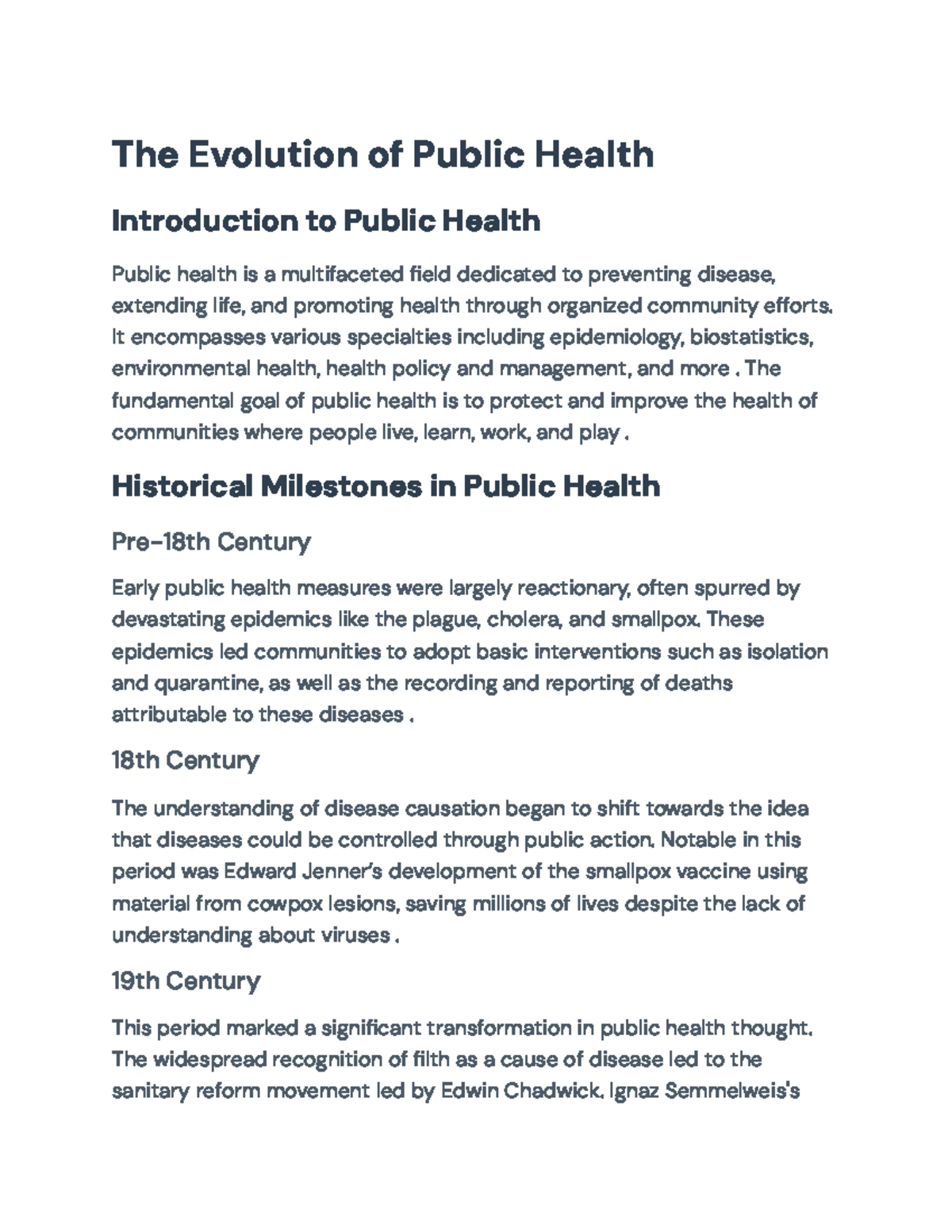 The Evolution of Public Health: Milestones & Future Directions (PH 101 ...