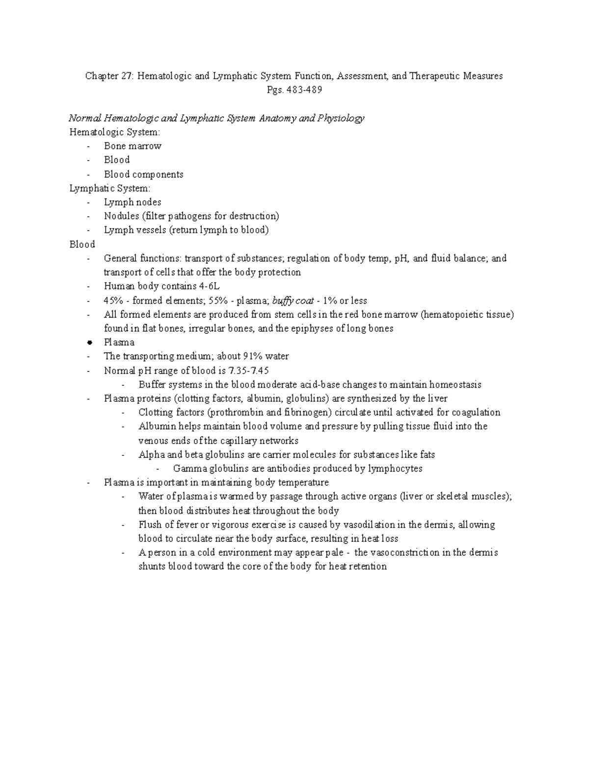 Chapter 27: Hematologic & Lymphatic Systems - Function, Assessment ...
