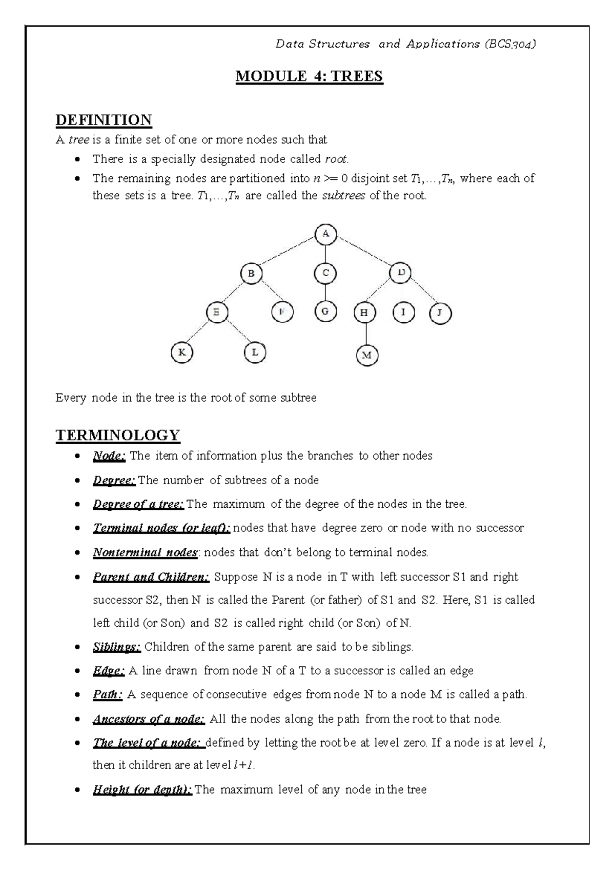 Data Structures and Applications (BCS304) Module 4: Trees Overview and ...
