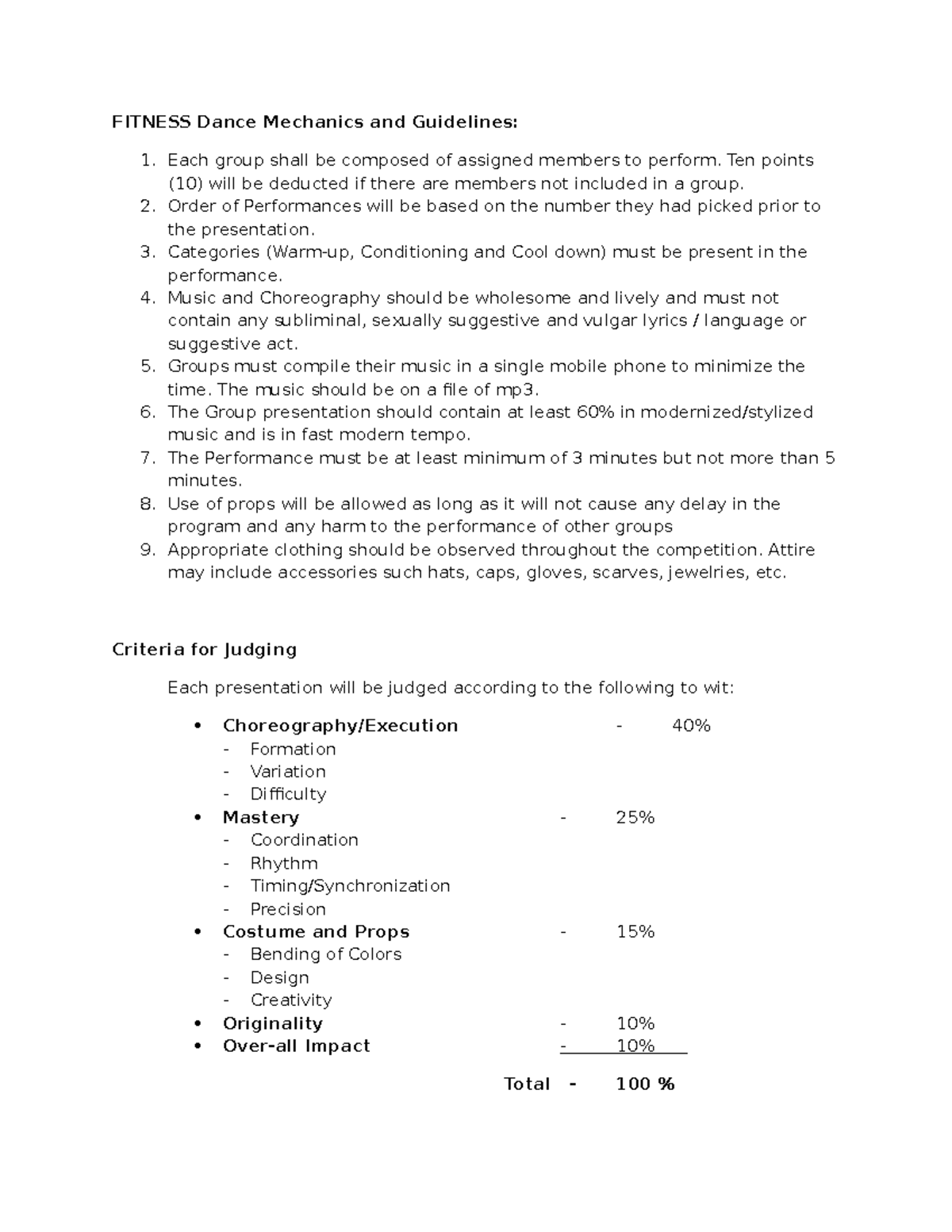 Fitness Dance Mechanics and Criteria - FITNESS Dance Mechanics and ...