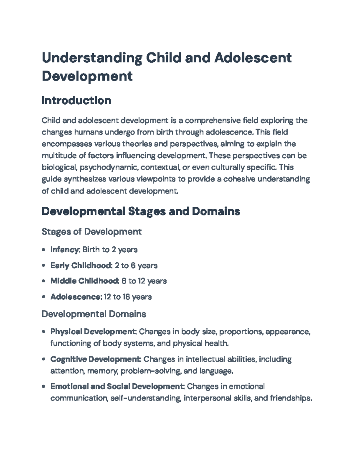 Understanding Child and Adolescent Development - Overview and Theories ...