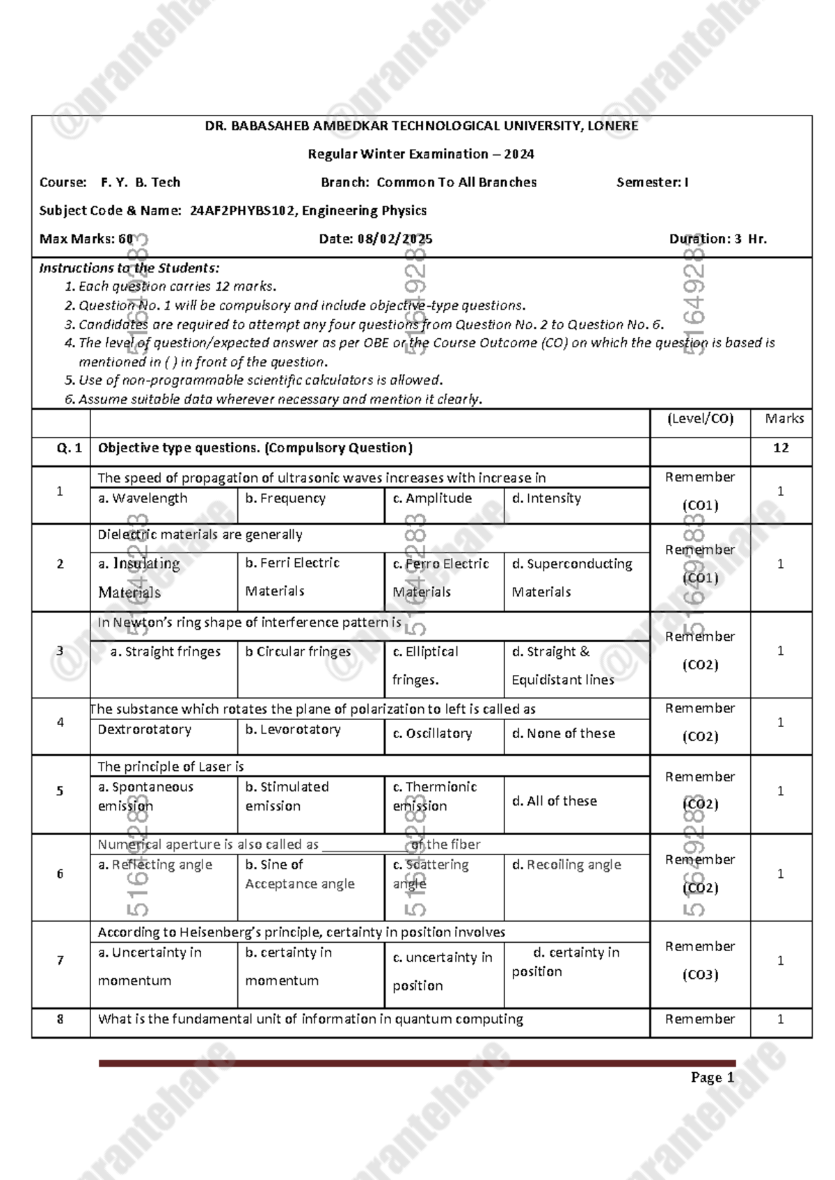 Semester 1 Engineering Physics Exam - 24AF2PHYBS102 - Studocu