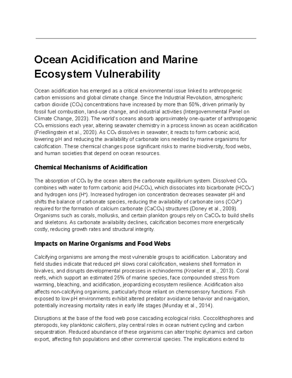 Ocean Acidification and Its Impact on Marine Ecosystems (Course Code: 9 ...