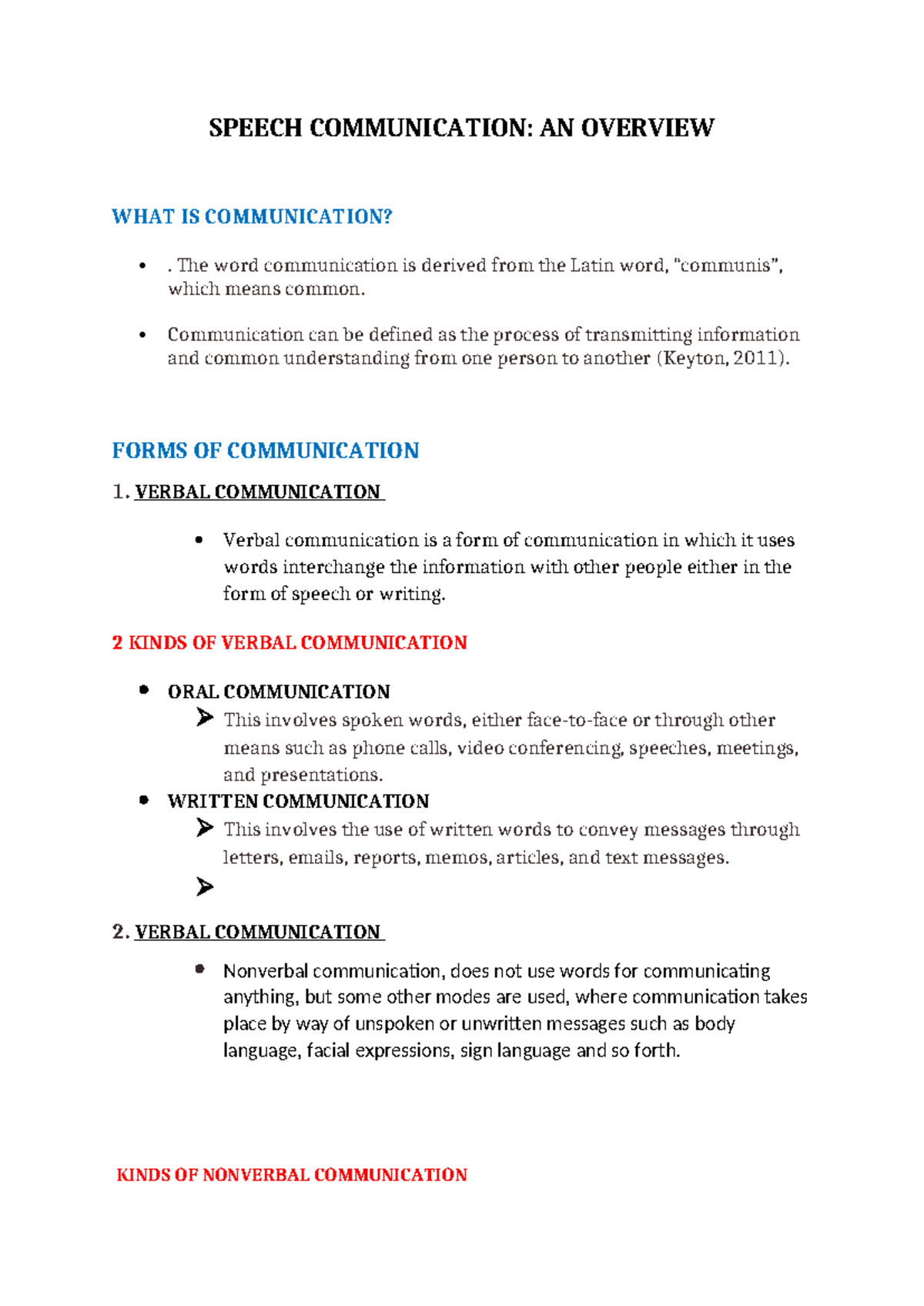 Speech Communication G1 Notes 1 - SPEECH COMMUNICATION: AN OVERVIEW ...