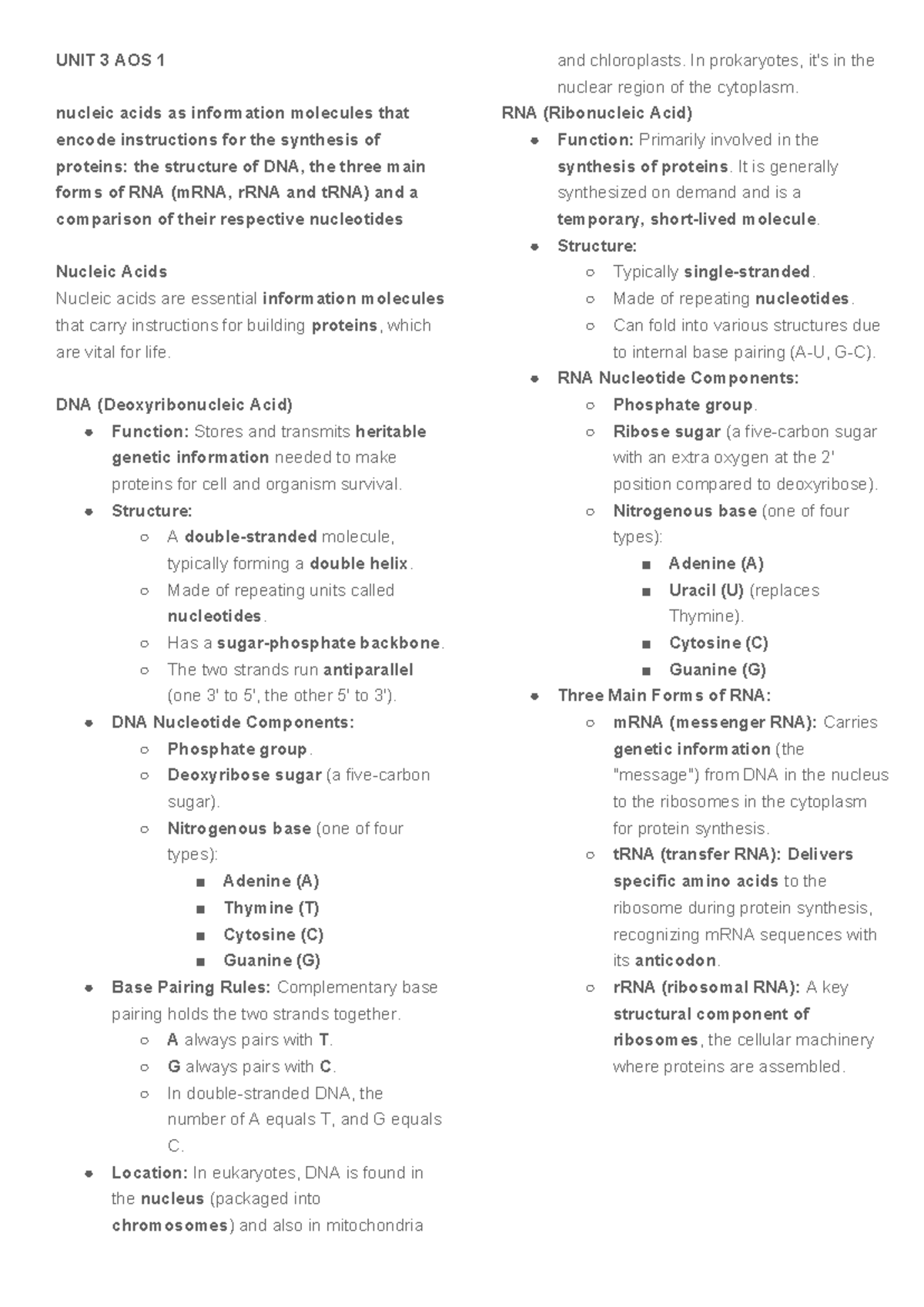 Bio 101: Unit 3 AOS 1 - Photosynthesis & Cellular Respiration Notes ...