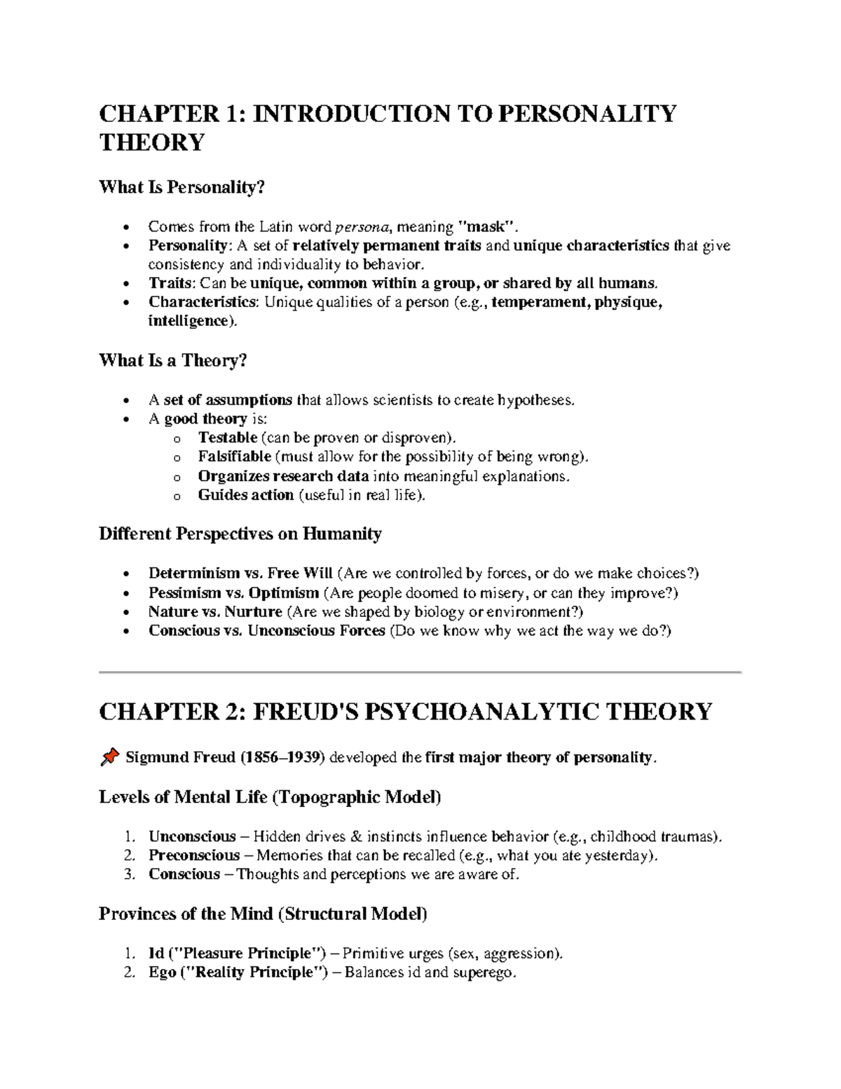 TOP REV Simplified - Theories of Personality - CHAPTER 1: INTRODUCTION ...
