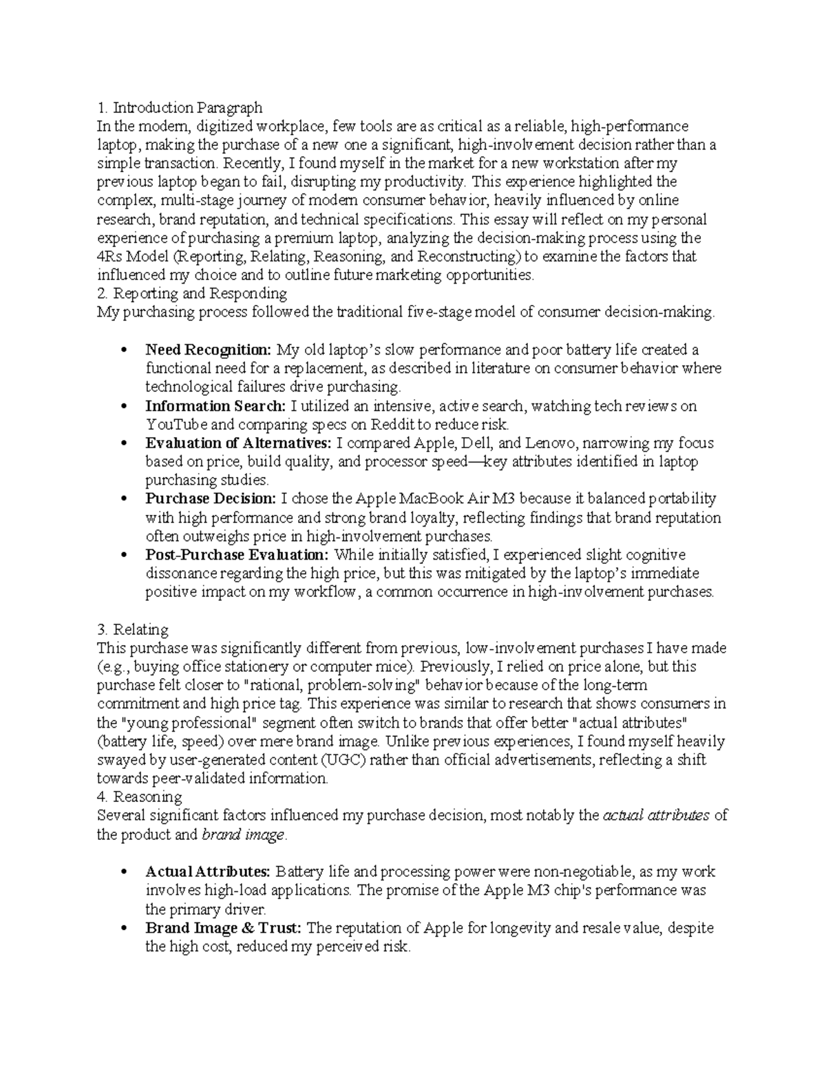 Reflections on Laptop Purchase: Analyzing Consumer Behavior (Ref - lec ...