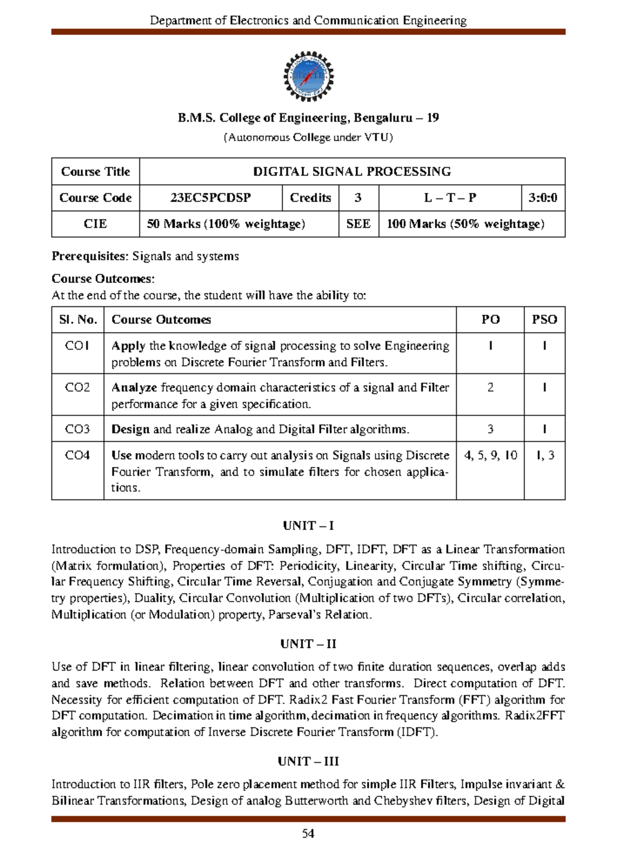 CIE 23EC5PCDSP: Digital Signal Processing Syllabus Overview - Studocu