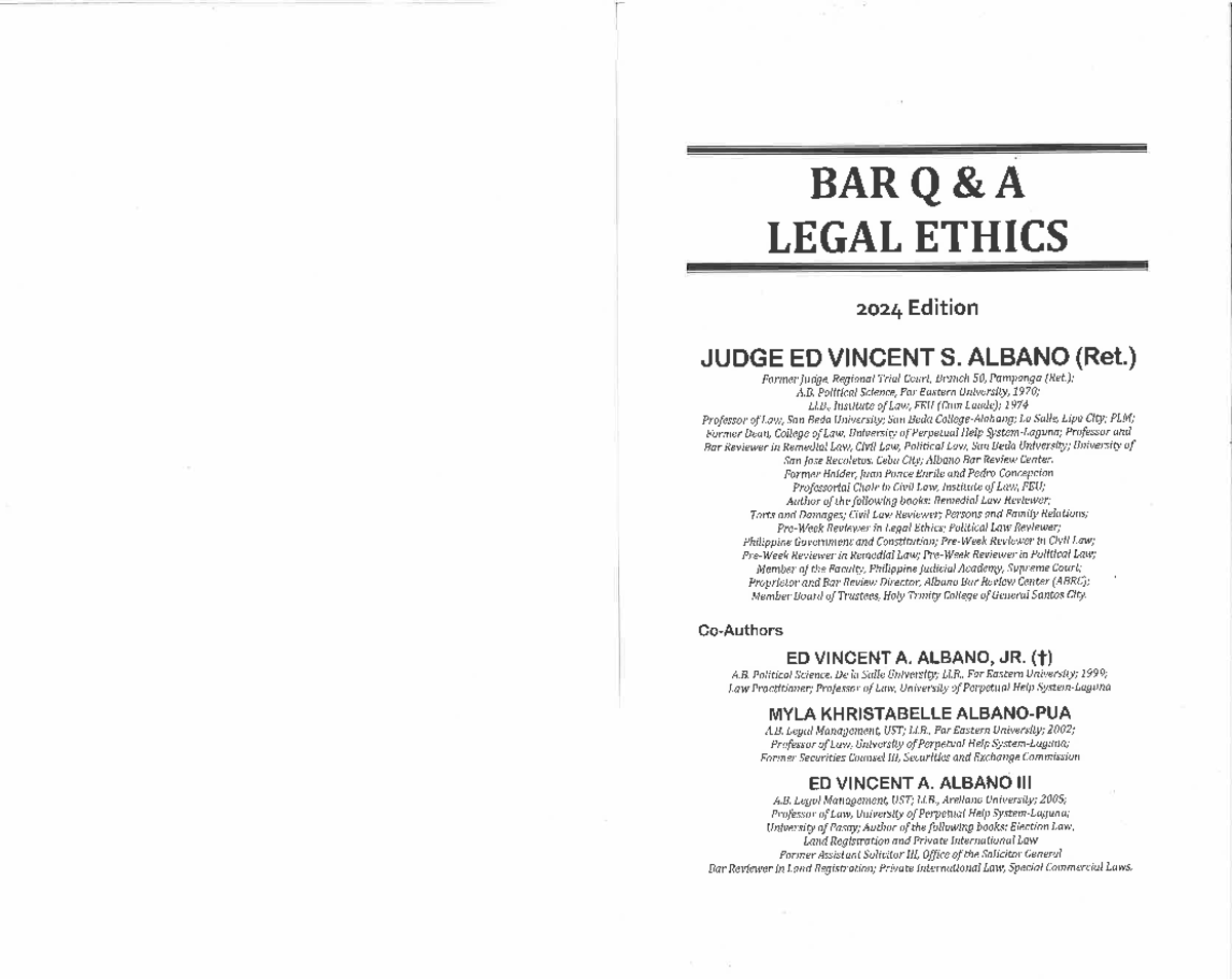 Legal Ethics BAR Q 2024: Comprehensive Review and Practical Exercises ...