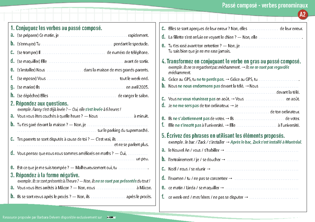 Exo 38: Passé Composé avec Verbes Pronominaux - Conjugaison et ...