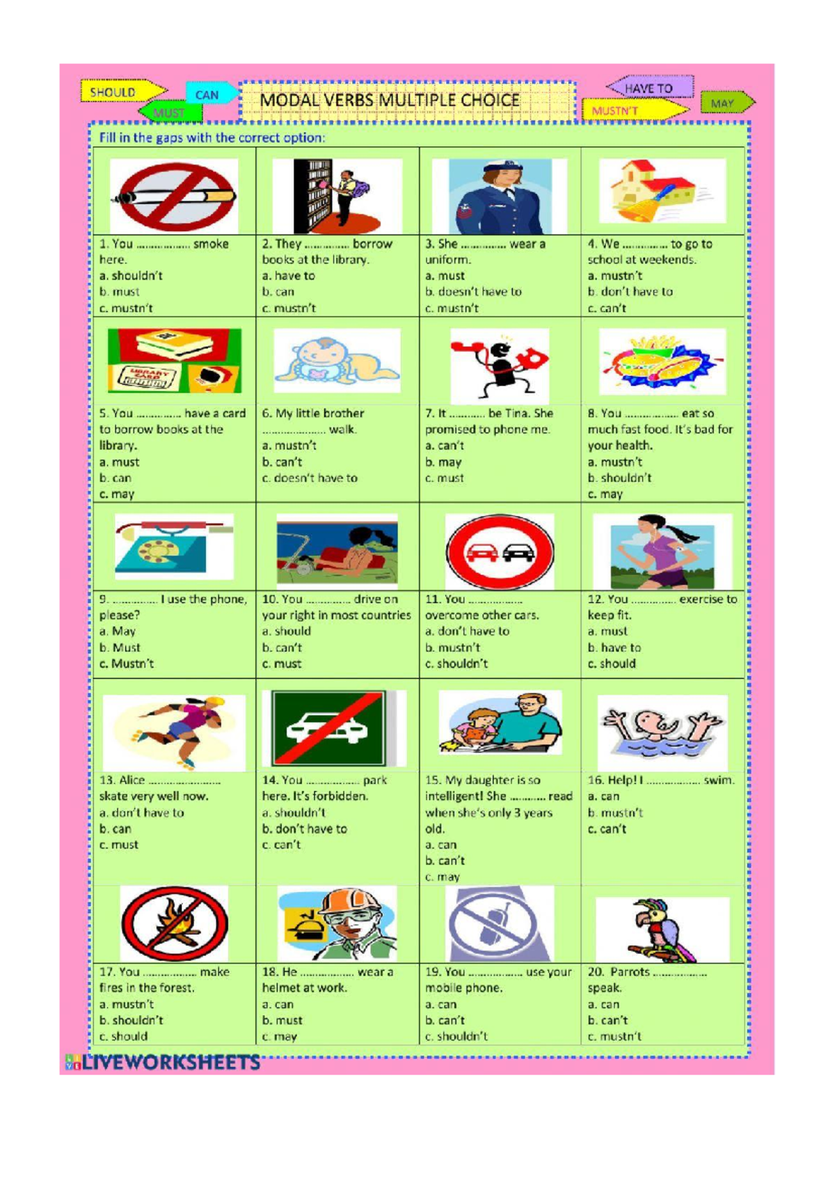 Modal Verbs MCQ: Should, Have to, Can - Practice Exercise - Studocu