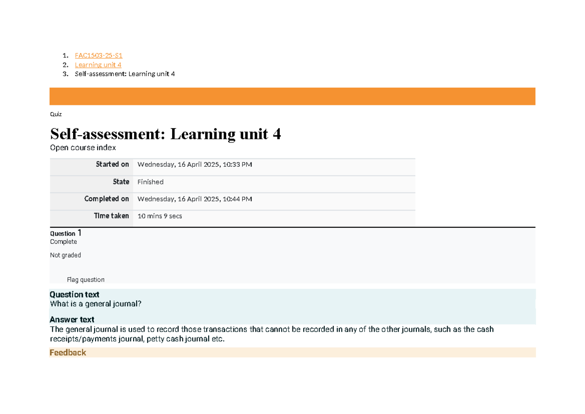 FAC1503 Learning Unit 4 Quiz: Self-Assessment Questions and Answers - Studocu