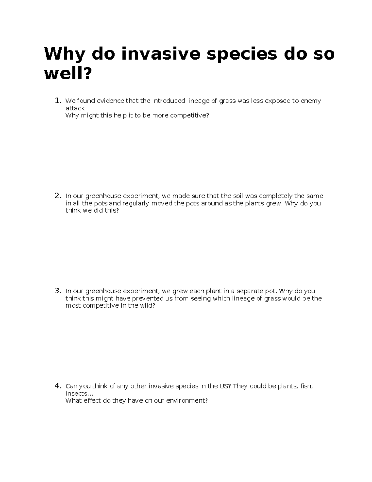 Global Change Exam Reading Questions: Invasive Species & Carbon ...