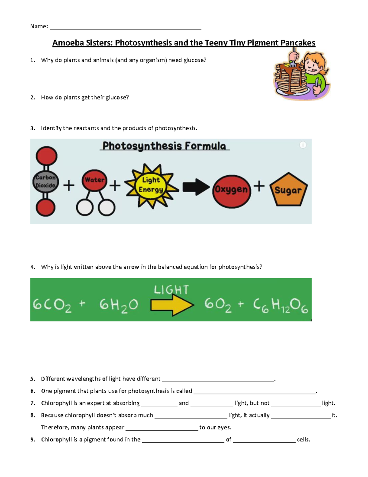 Amoeba Sisters: Photosynthesis Worksheet (Bio 101) - Studocu