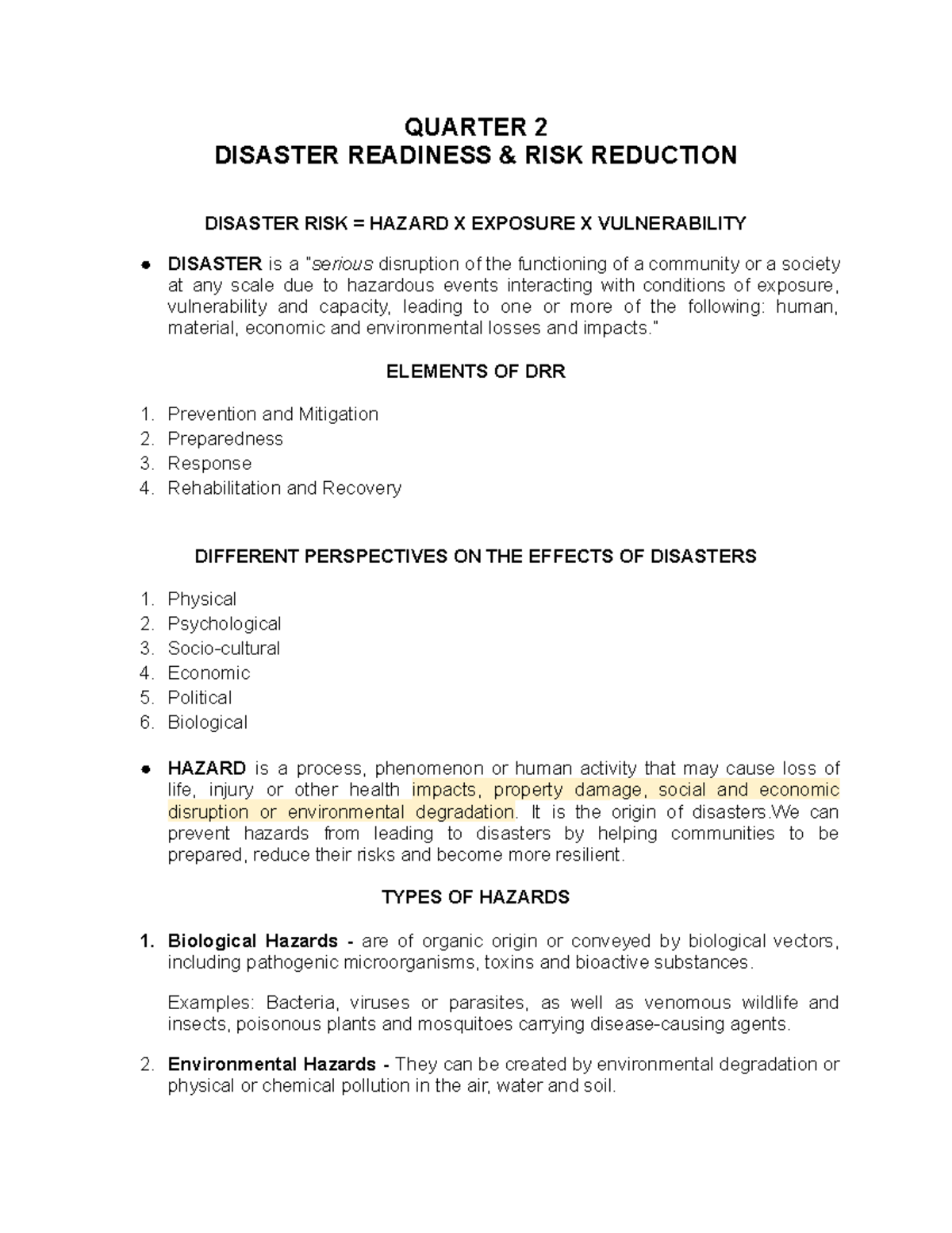 DRRR Quarter 2: Comprehensive Review on Disaster Readiness & Risk ...