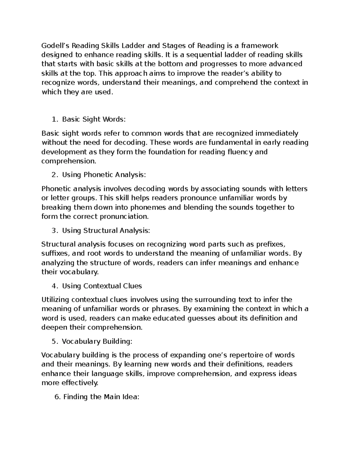 Godell's Reading Skills Ladder: Enhancing Literacy Stages and ...