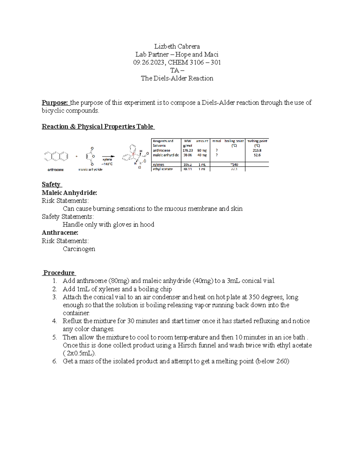 Pre-Lab 4 - Pre lab - Lizbeth Cabrera Lab Partner – Hope and Maci 09.26 ...