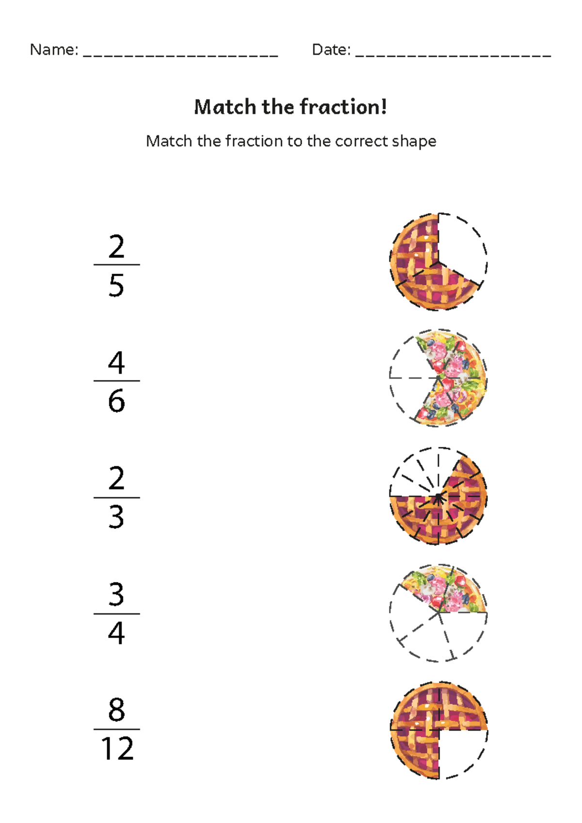 Fraction Matching - 3rd Grade Worksheet - Name ...