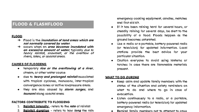 DRRR - Flood and Flash Flood Preparedness Guide - Studocu