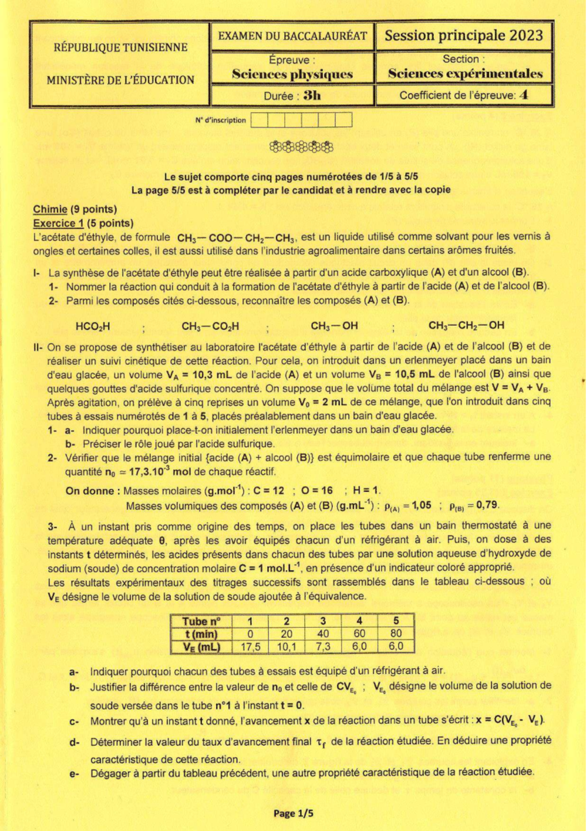 Examen du Baccalauréat 2023: Épreuve de Sciences Physiques - Session ...