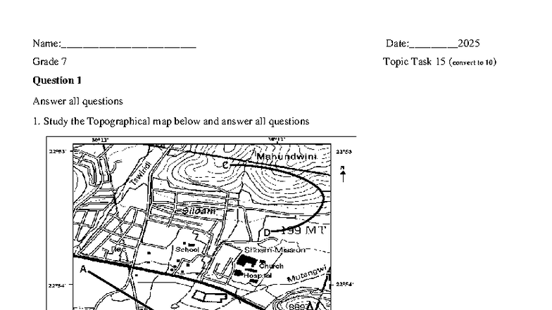 Grade 7 Topic Task 15: Topographical Map Questions and Answers - Studocu