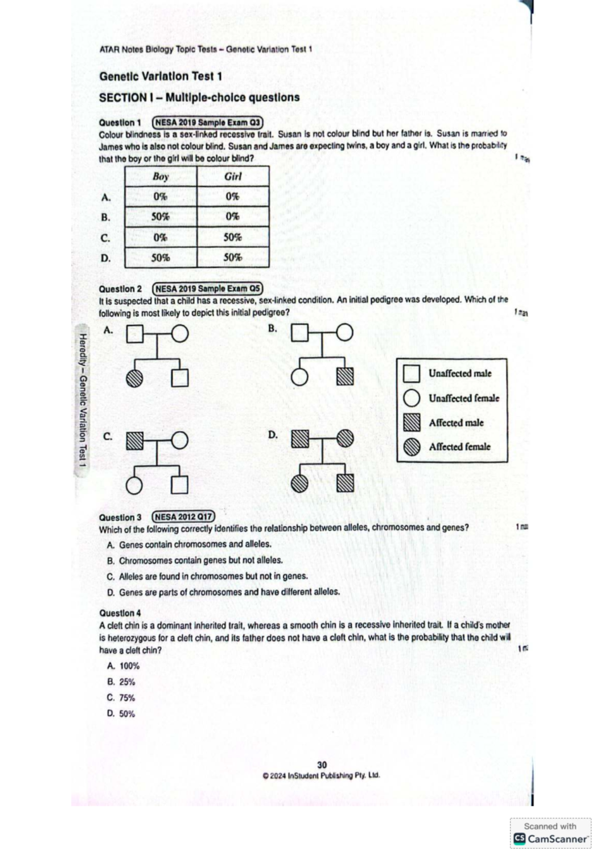 ATAR Notes Biology Topic Tests: Genetic Variation Test 1 Analysis - Studocu