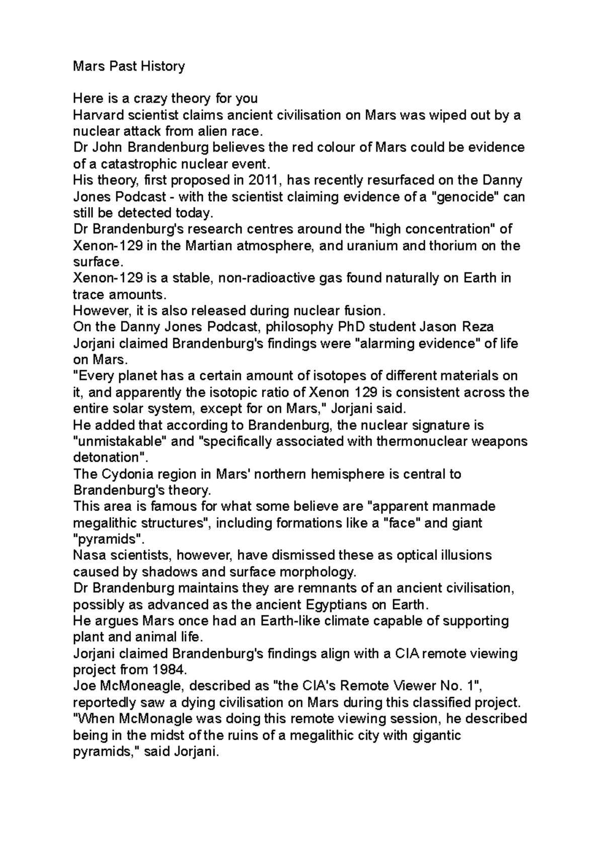 Mars Past History: Theories of Ancient Civilizations and Nuclear Events ...