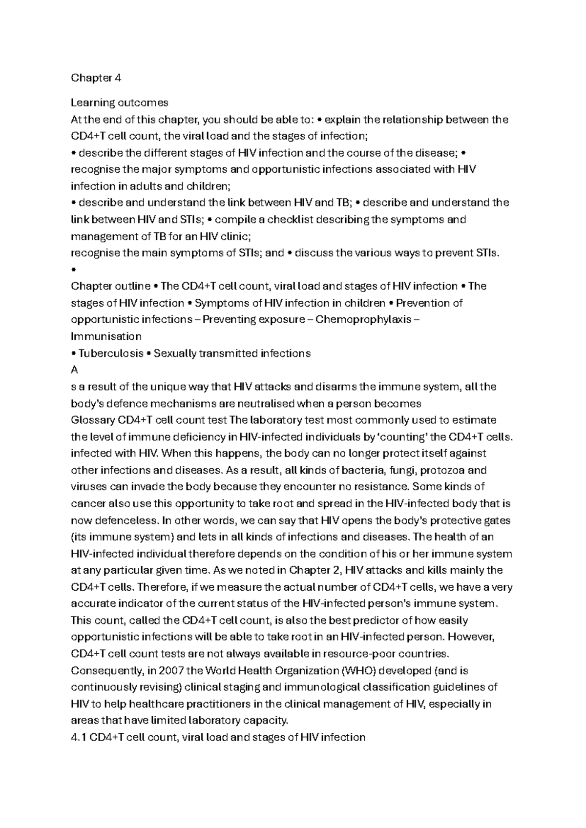 Chapter 4 Study Notes: HIV Infection Stages & Management (PYC2604 ...