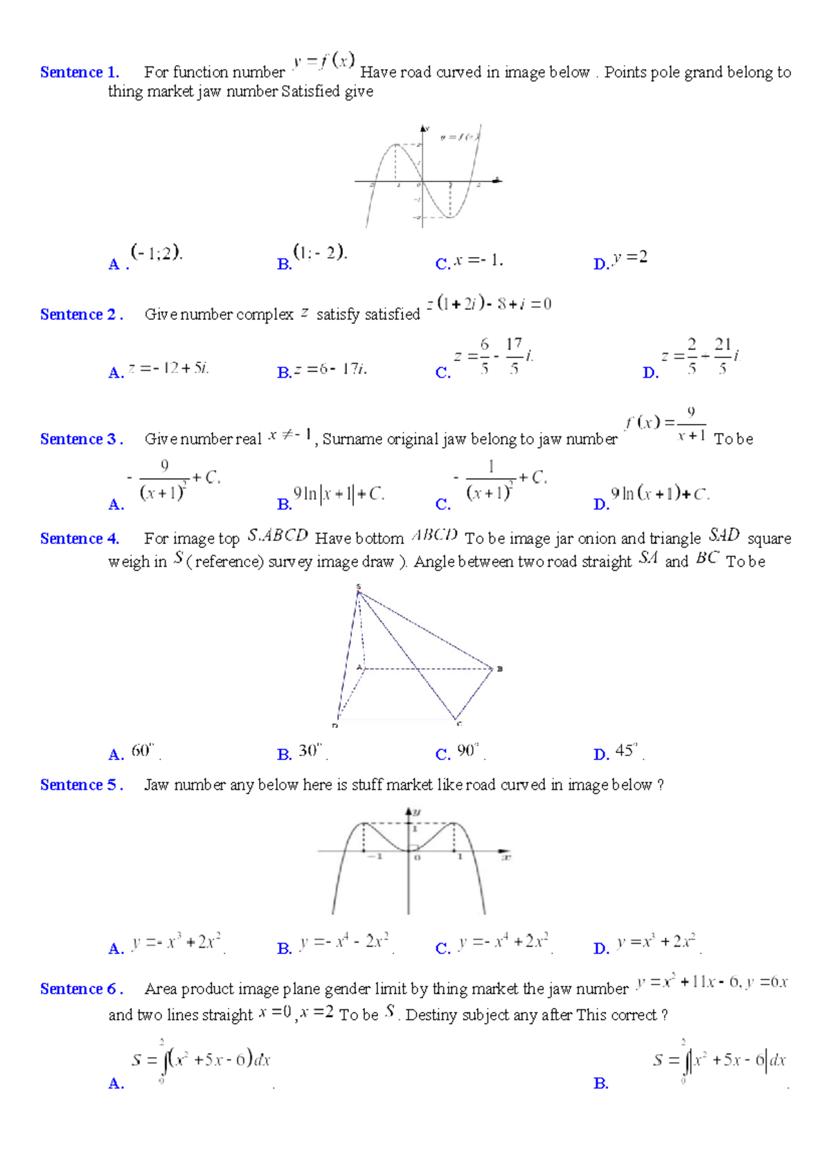 Advanced math set of questions-2 - Sentence 1. For function number Have ...