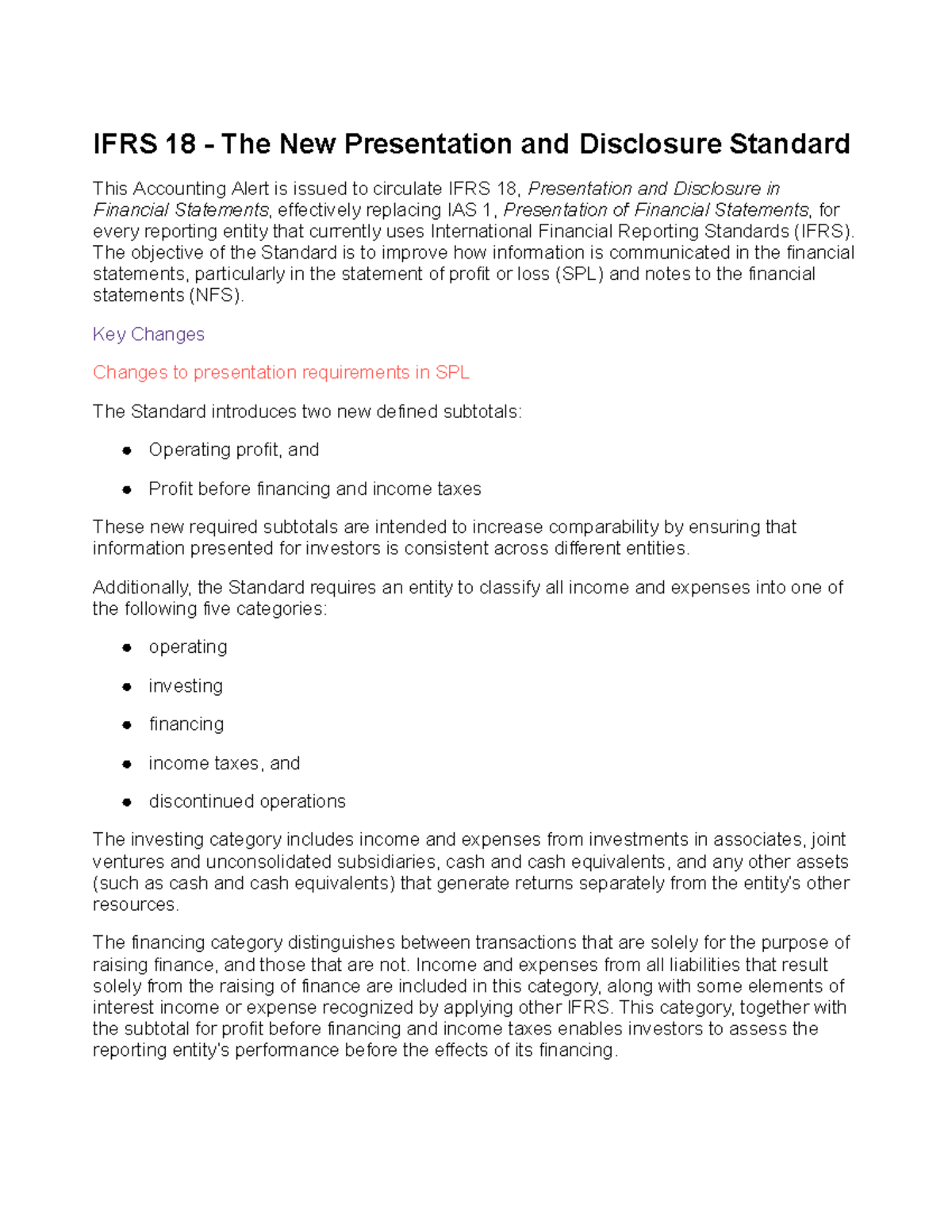IFRS 18: Key Changes in Presentation & Disclosure Standards - Studocu
