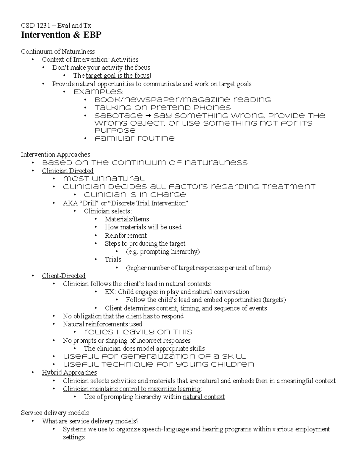 Clinical Methods Week 14 - Intervention & EBP Continuum of Naturalness ...
