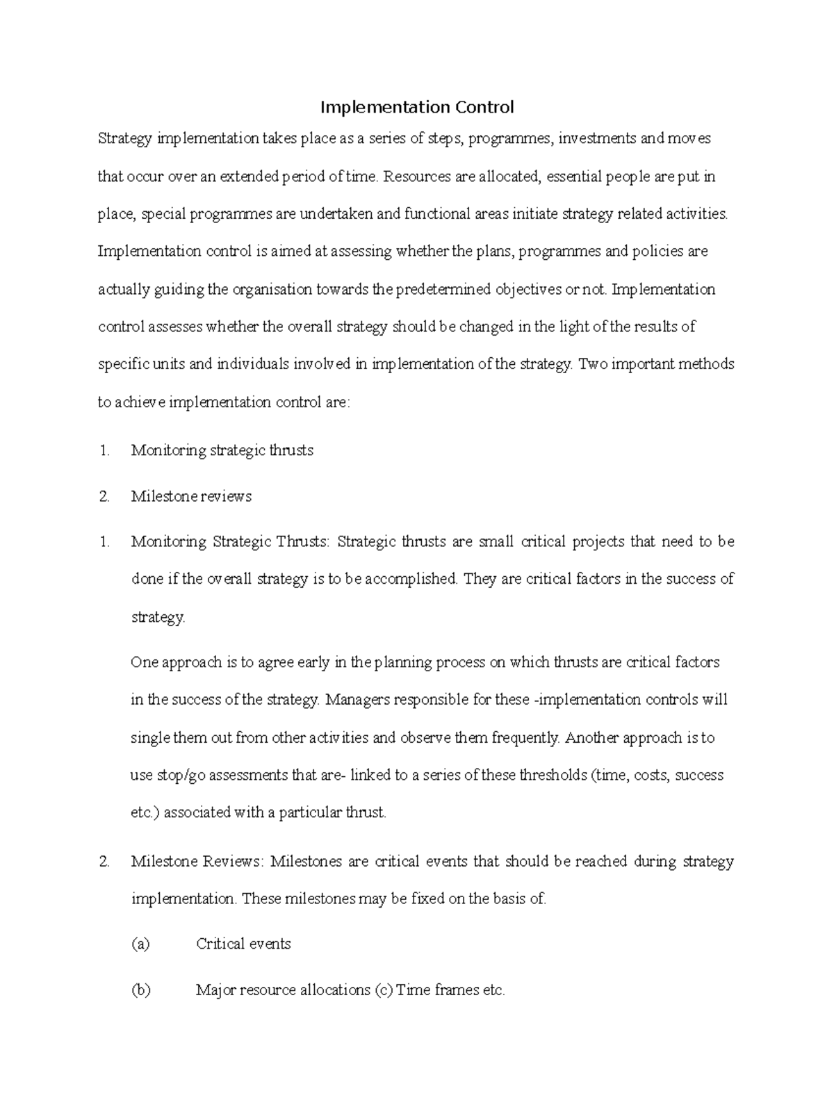 Strategic Control and Implementation: Key Methods and Practices - Studocu