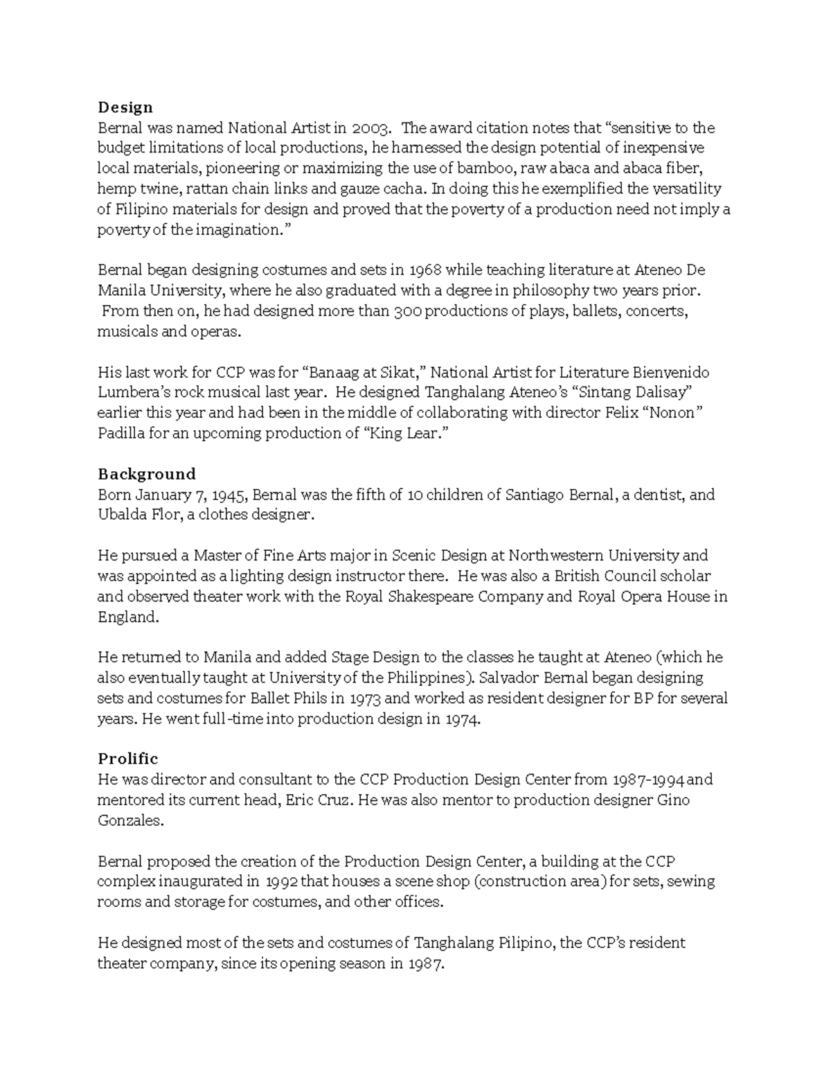 Music Module - Design Bernal was named National Artist in 2003. The ...