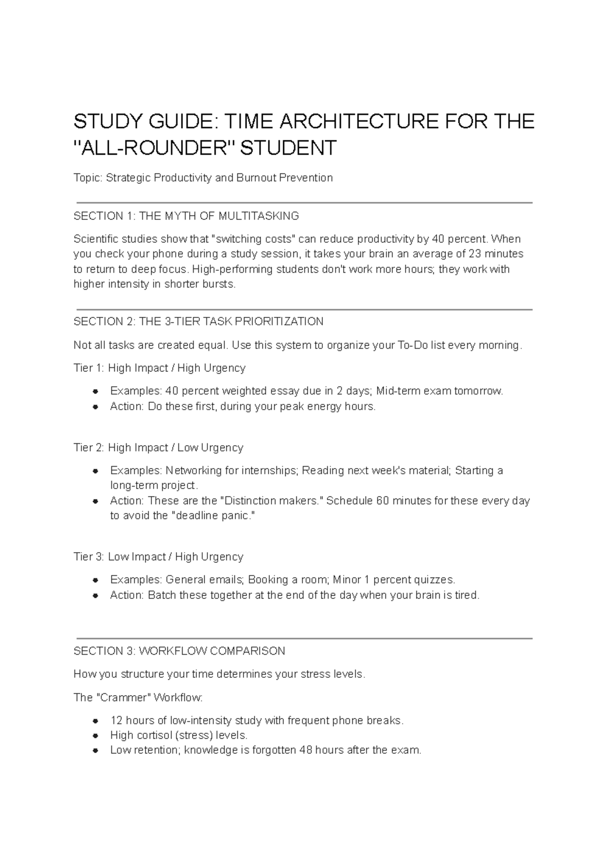 STUDY GUIDE: STRATEGIC PRODUCTIVITY & BURNOUT PREVENTION - Studocu
