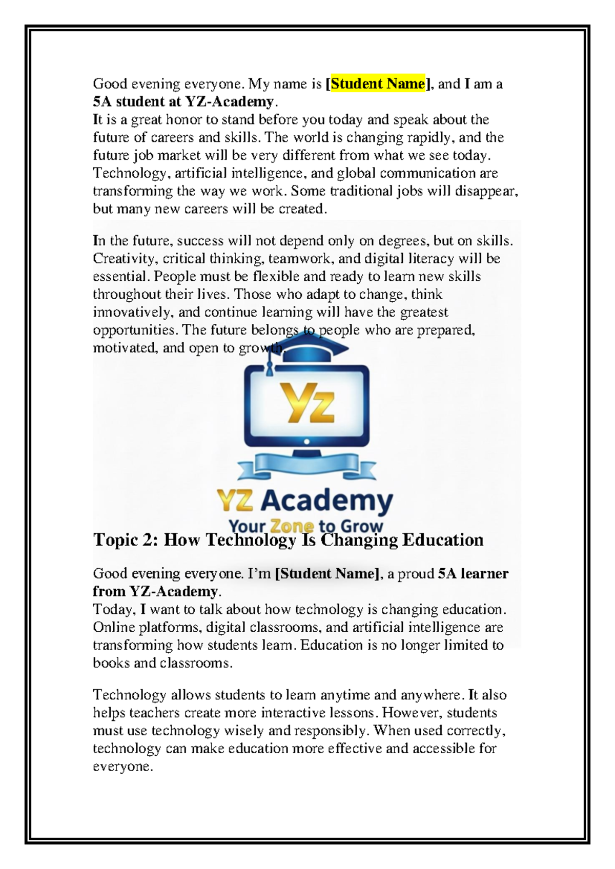 Public Speaking 5A - The Future of Careers and Education - Studocu